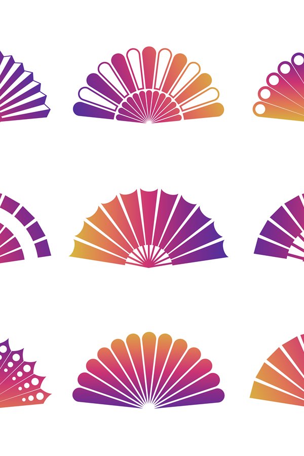 Hand fan isolated on white background. Vector fan icons set