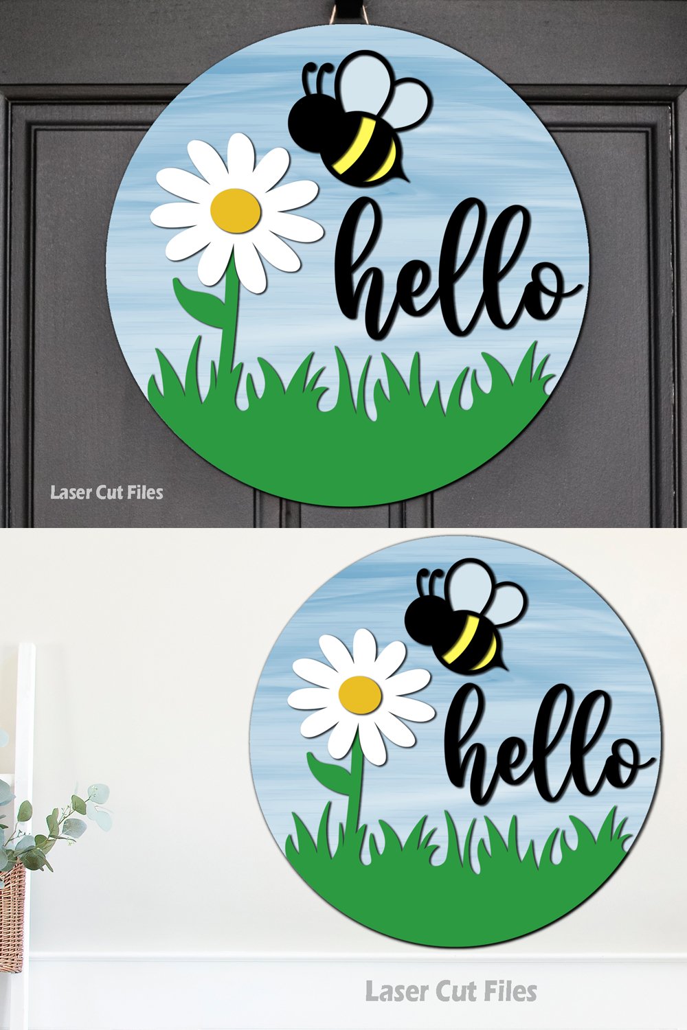 Hello Bee SVG Laser Cut Files | Welcome Sign SVG | Daisy SVG