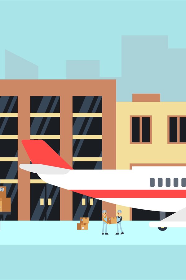 Delivery by plane. Cargo aircraft, loading for transportatio