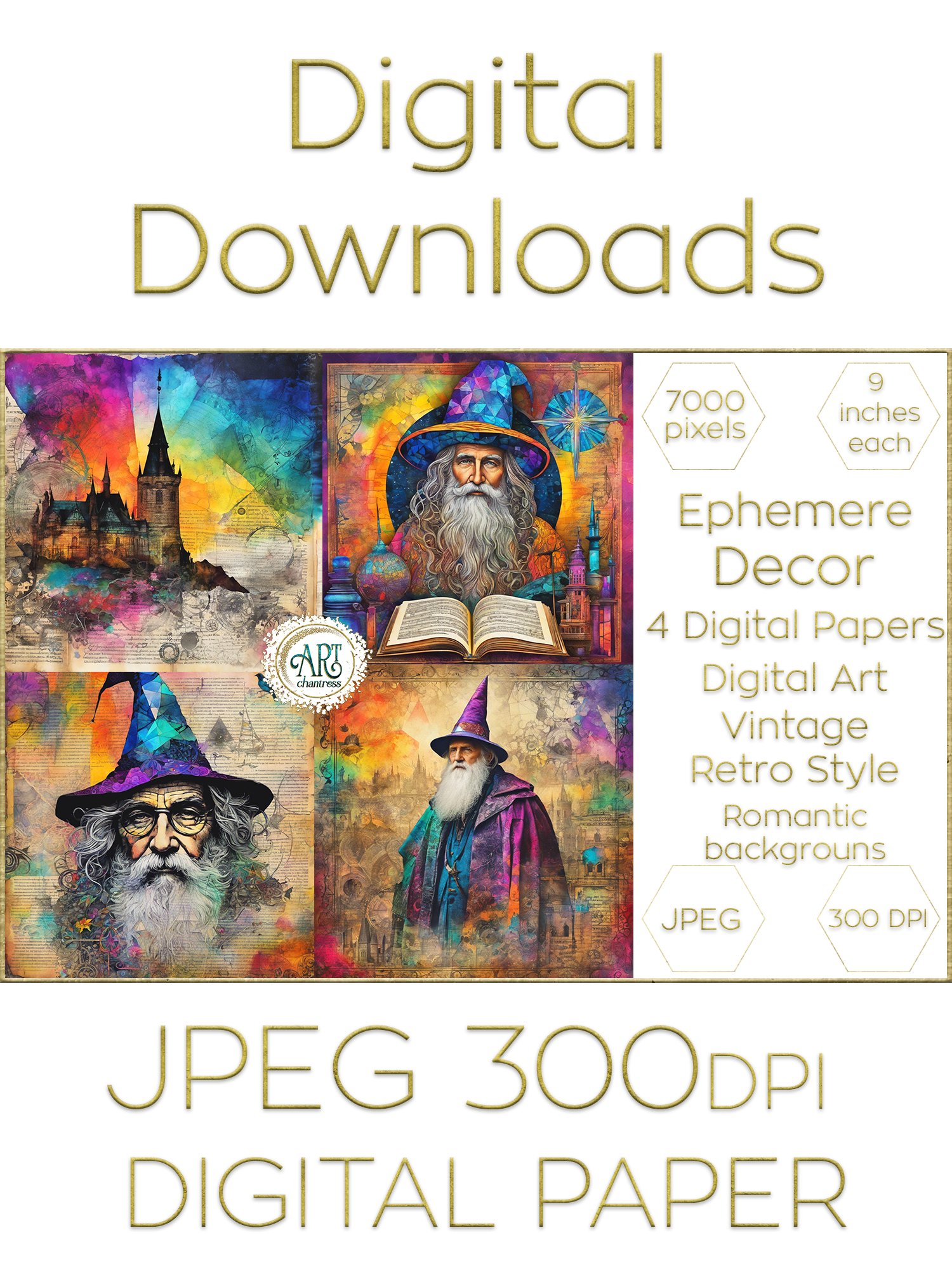 Vintage Fantasy Retro Old Magic Wizzard Digital (3611126)