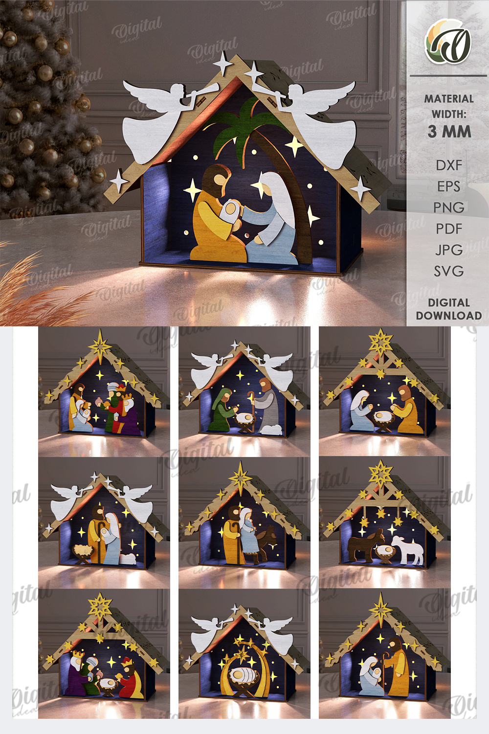Nativity Light Stands Bundle Lasercut. Nativity Lightbox SVG