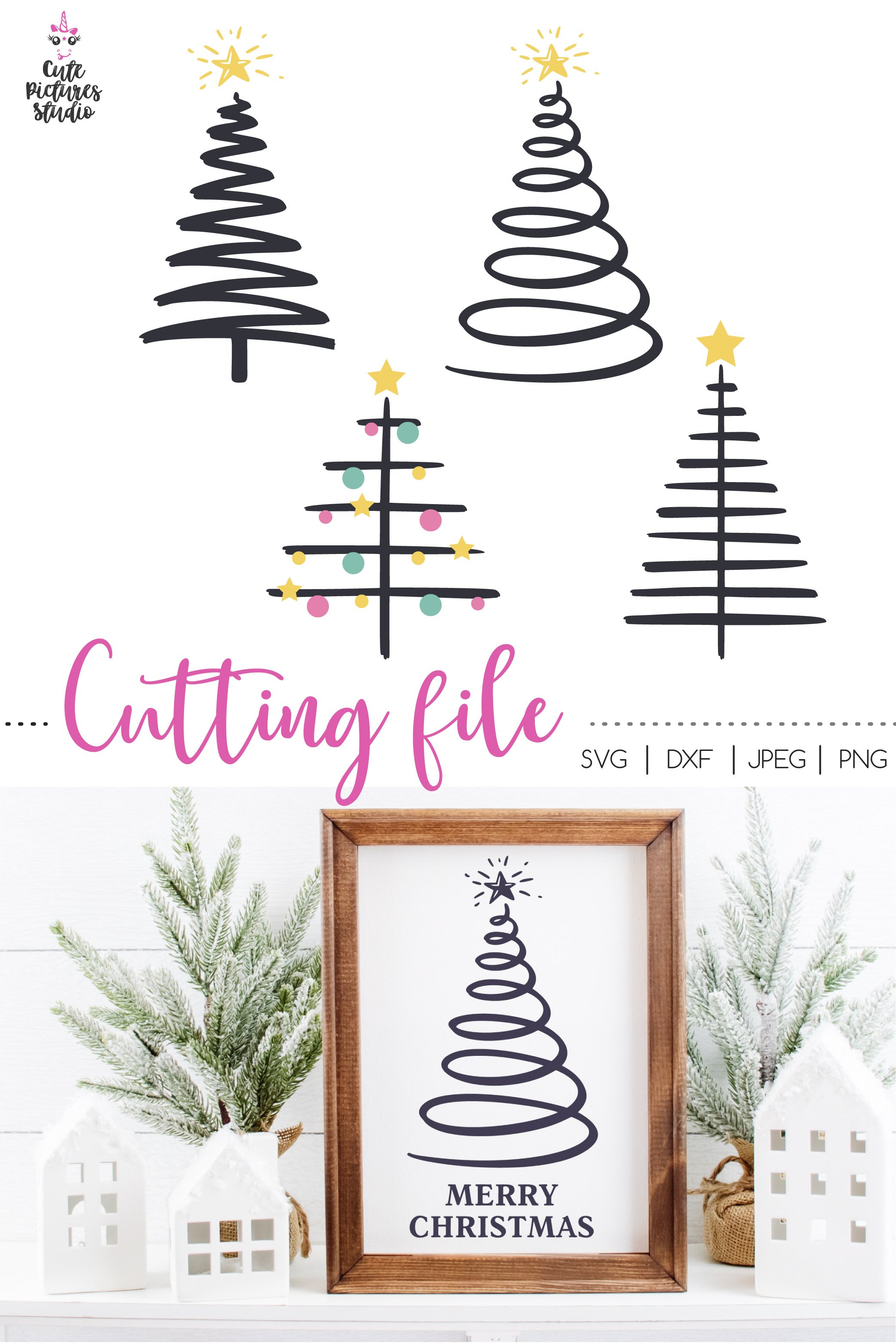 Set of cute hand-drawn Christmas pine trees SVG (1716161)