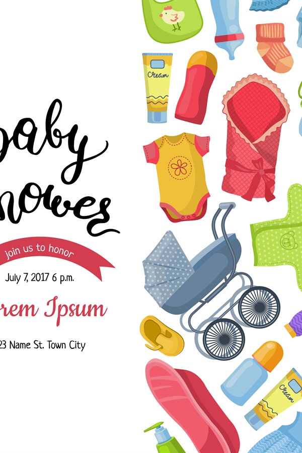 Vector baby shower invitation with lettering and baby access