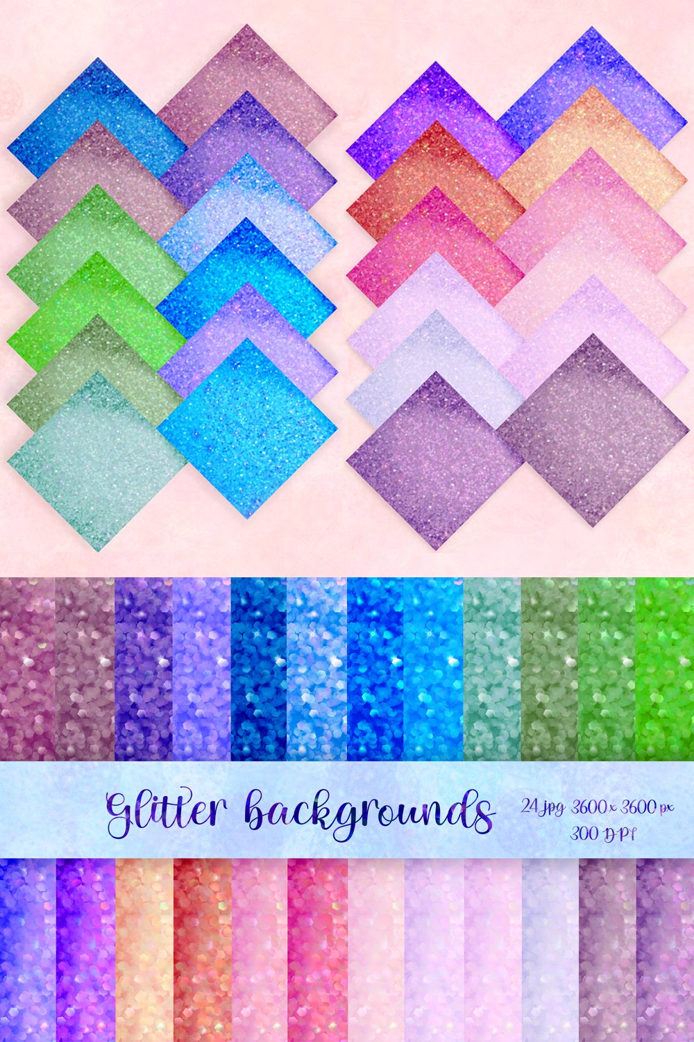 24 Glitter Digital Papers 12 x 12 inch