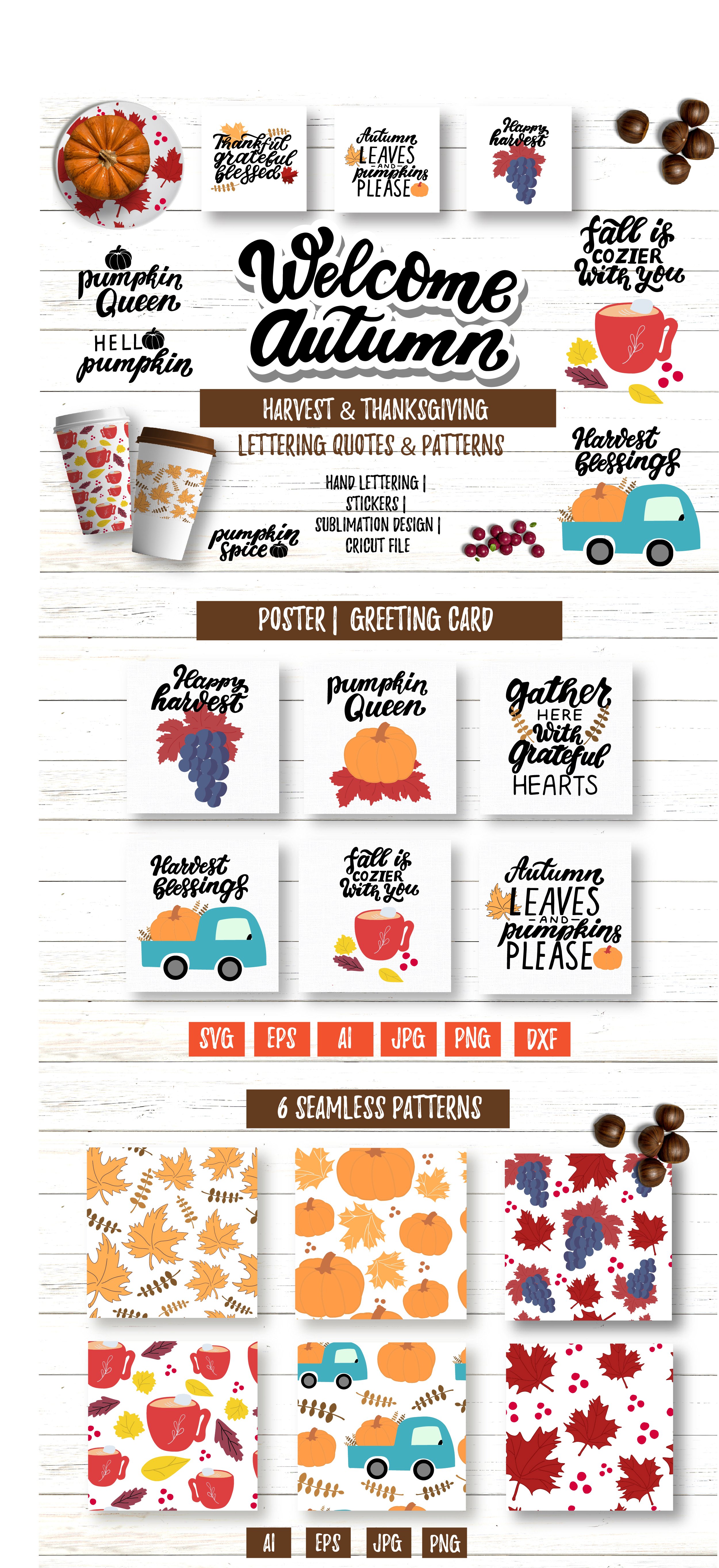 Harvest & Thanksgiving quotes & patterns bundle svg, dxf