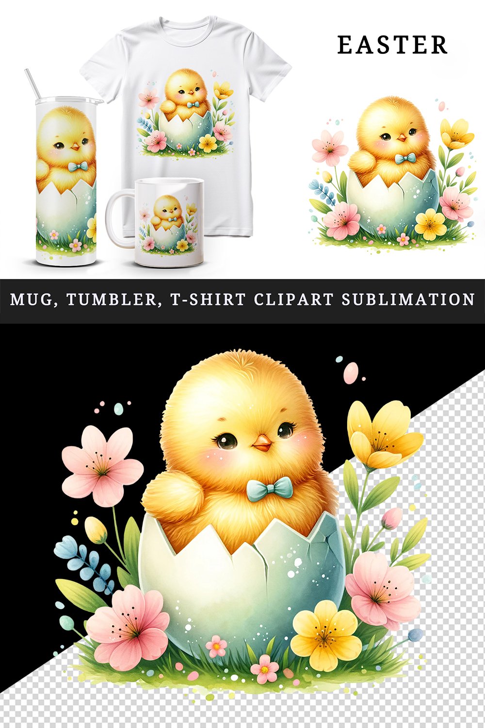 Easter chick tumbler mug wrap clipart sublimation design png
