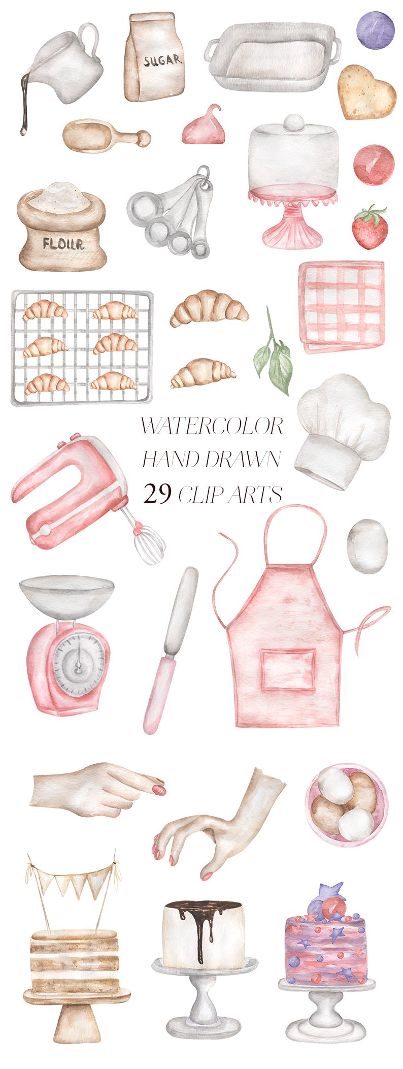 Watercolor Baking Clipart Bundle (1445706)