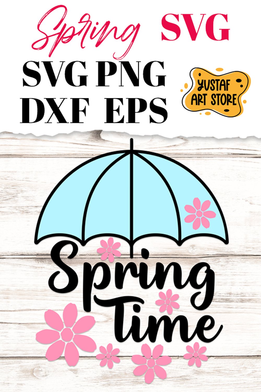 Spring time SVG with umbrella and flowers illustration