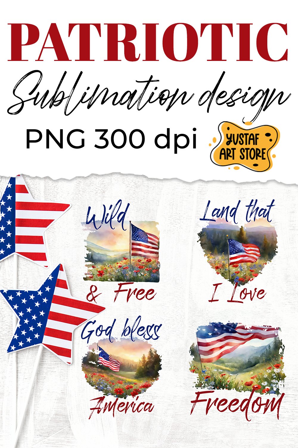 Patriotic sublimation. Watercolor American flag 4 design