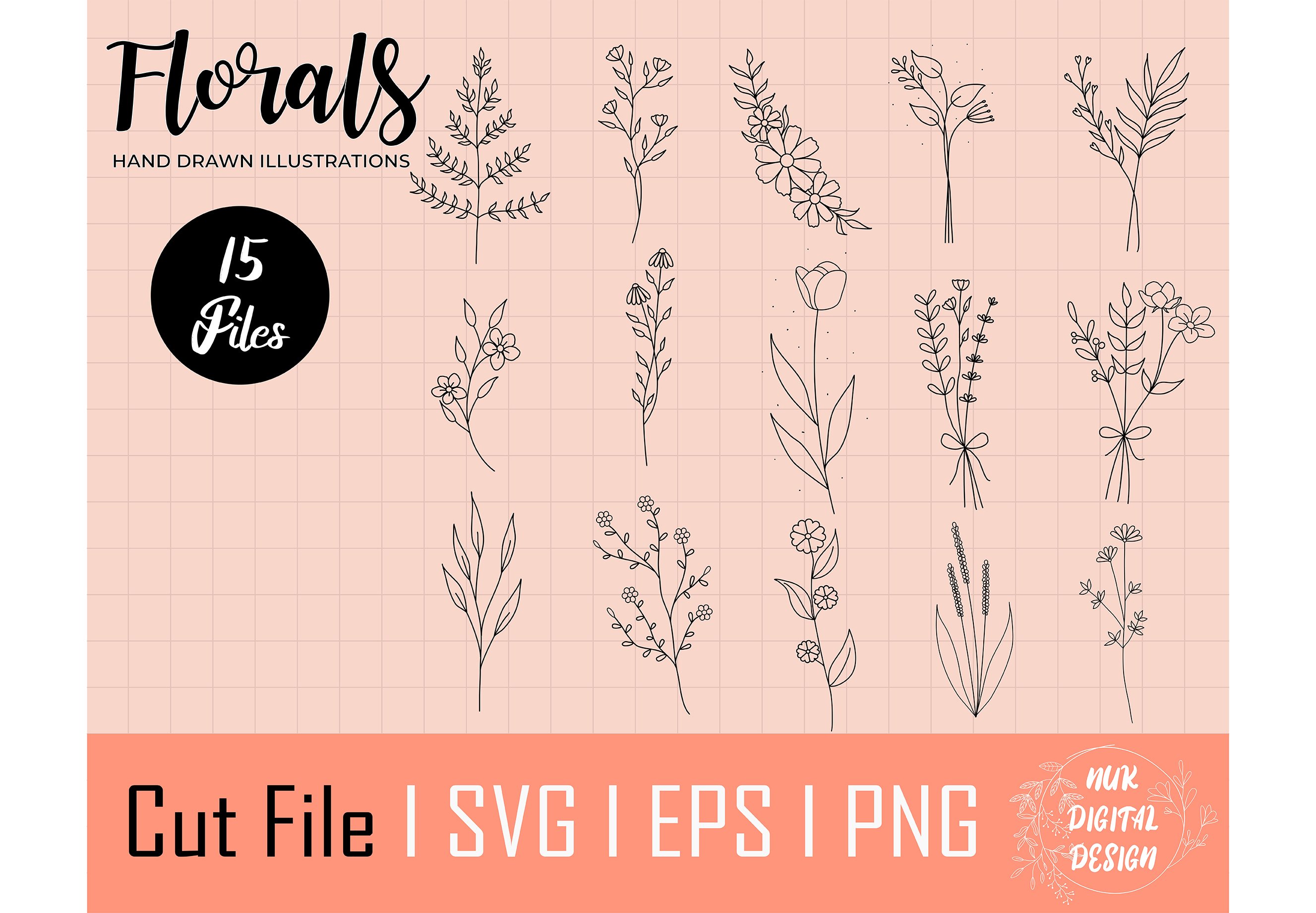 Florals Bundle, Hand Drawn, SVG PNG EPS (1311804)