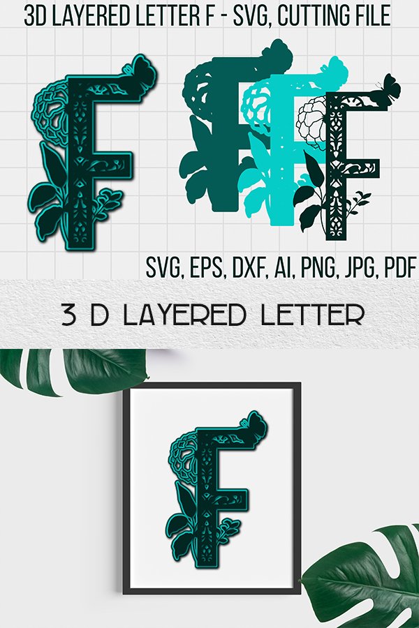 3D Layered SVG / 3D letter F SVG / Letter F Cut File.