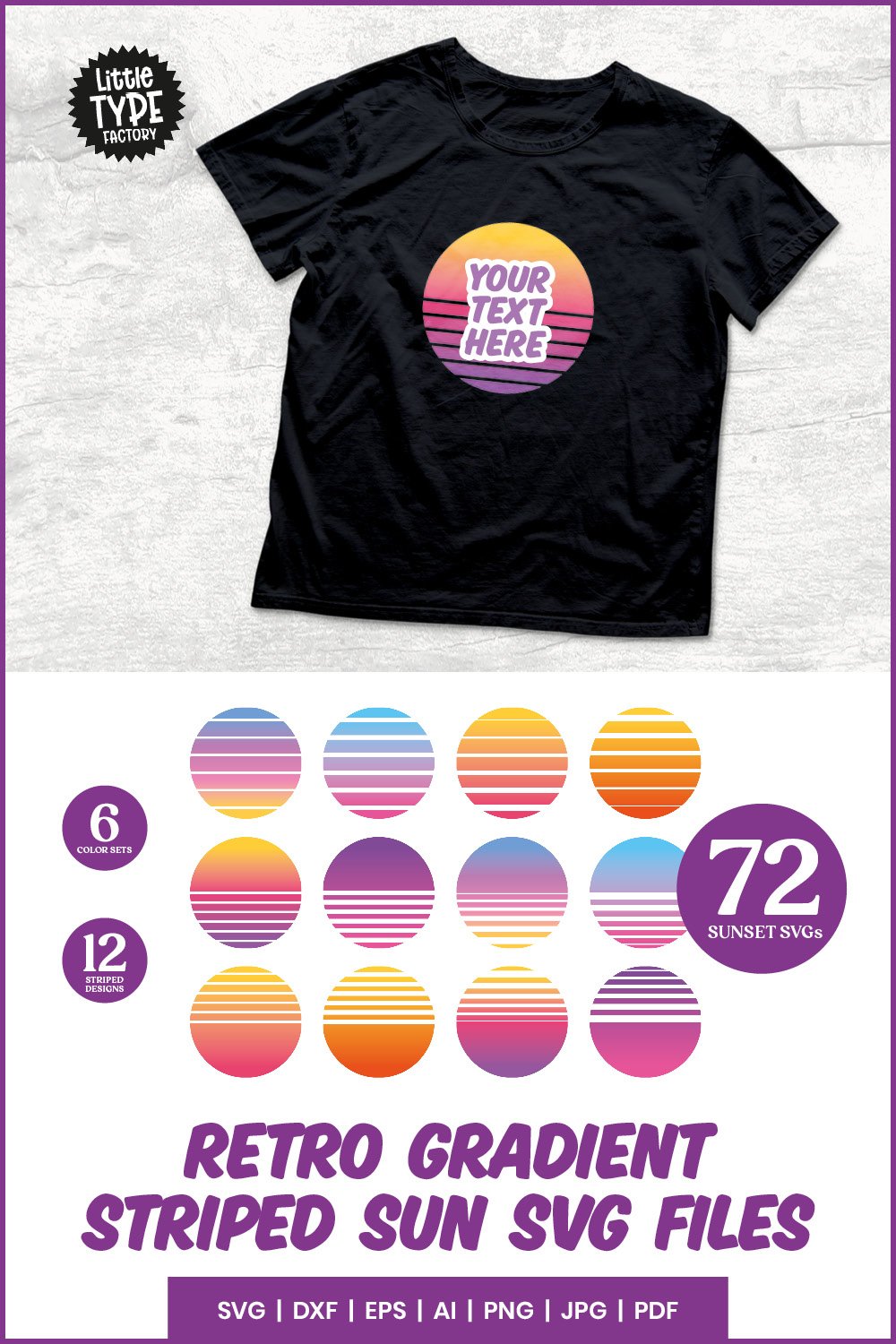 Retro Gradient Striped SUN SVG Bundle