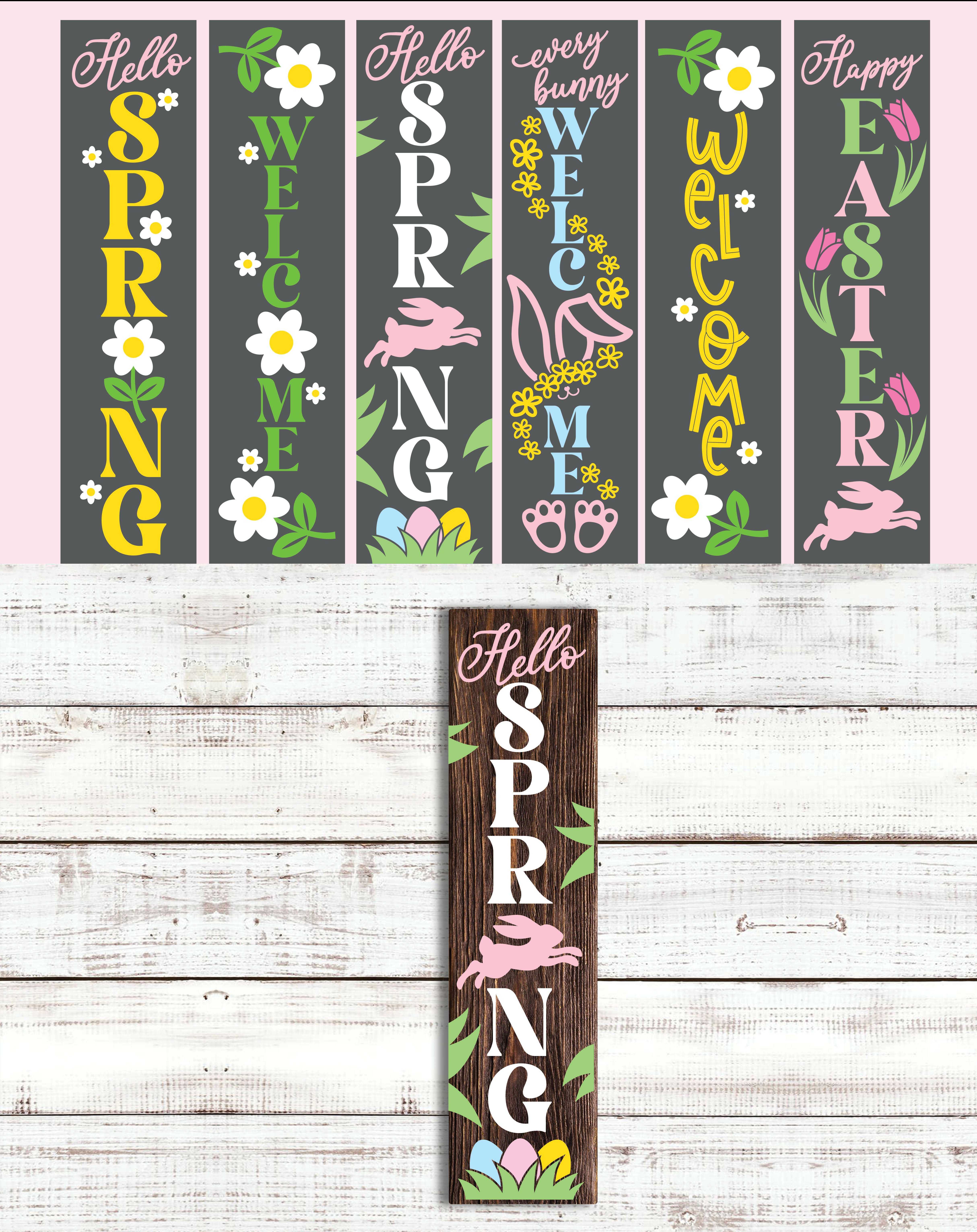 Hello Spring Front Porch Welcome Every Bunny Sign SVG Bundle