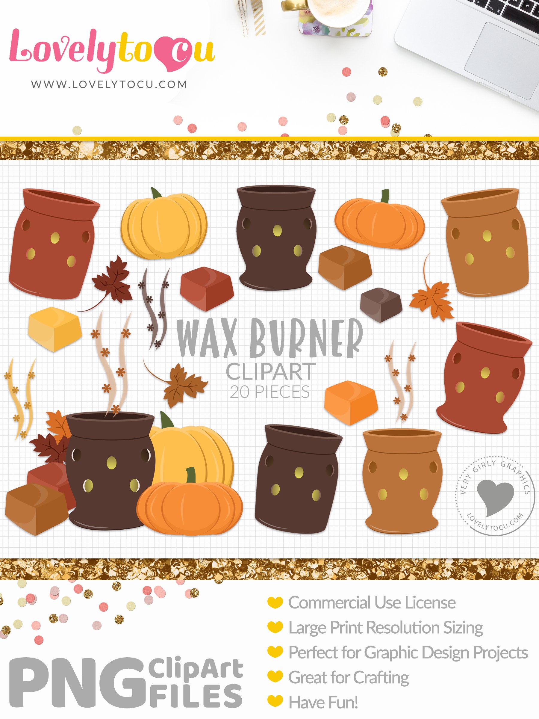 Autumn scent warmer, candle warmer clipart, (1457434)