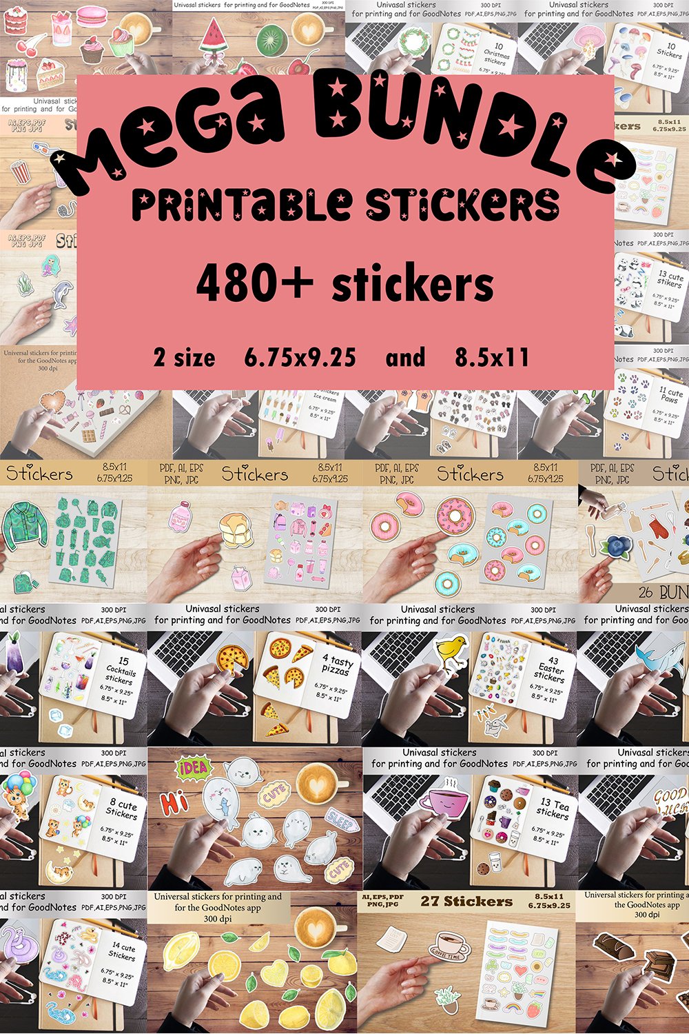 Stickers Mega Bundle PNG-480 Designs, Print And Cut Sticker