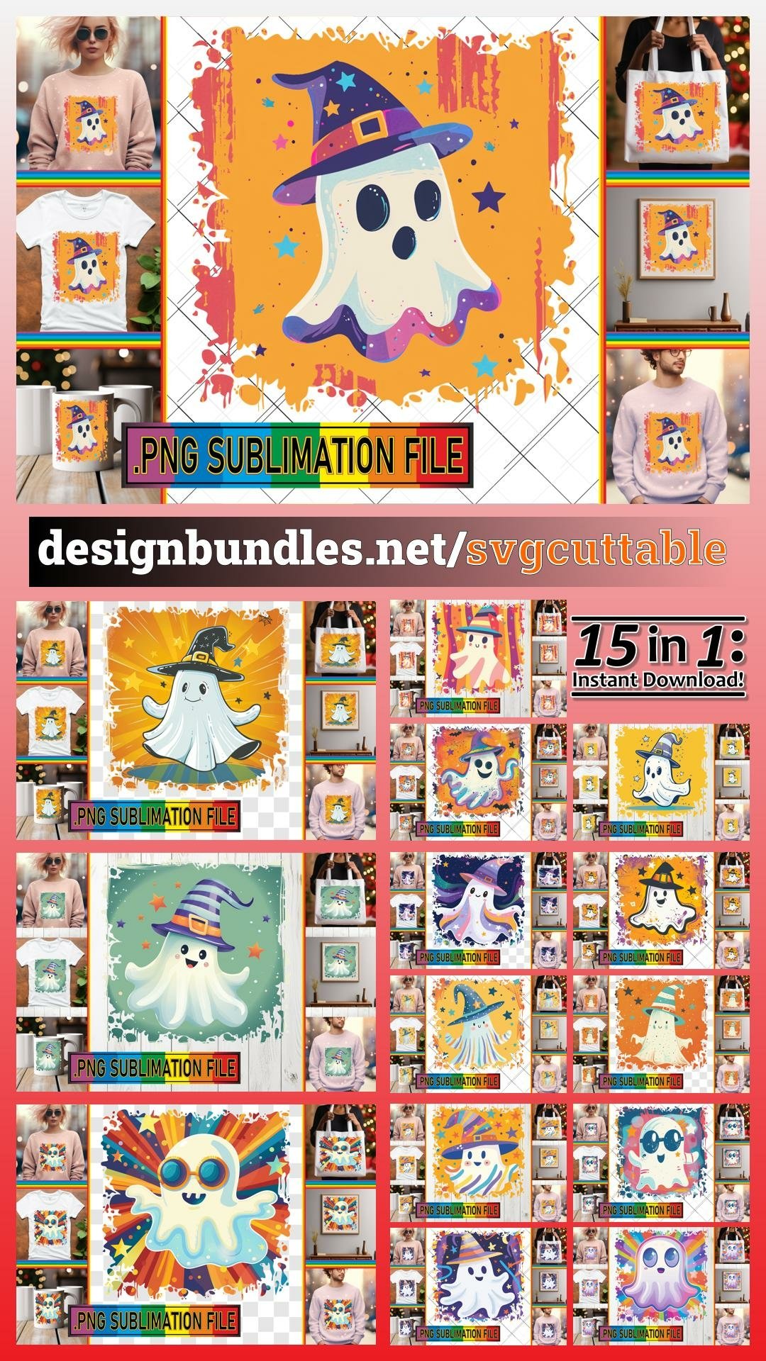 15x Bright and Festive Halloween Cute Ghost Bundle PNG