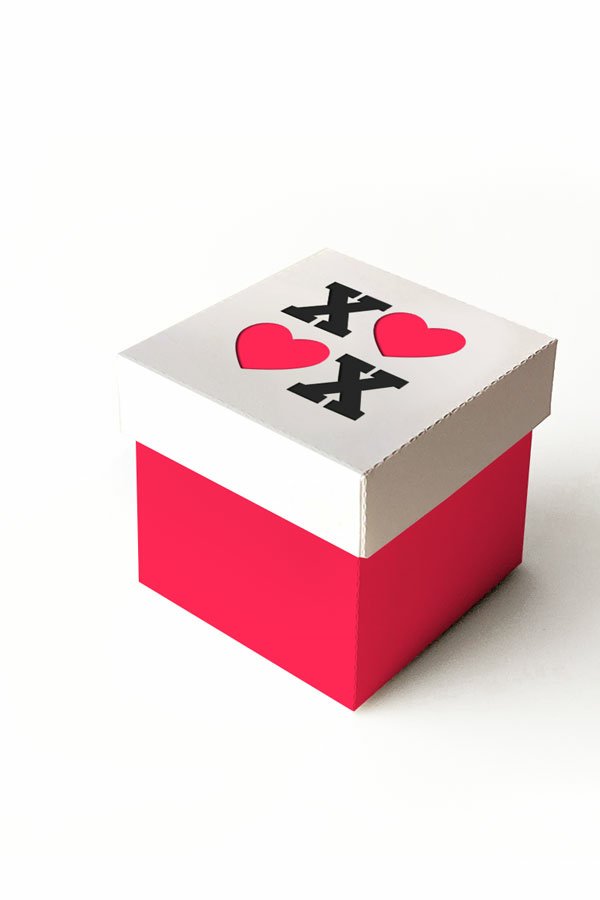 XOXO Hearts Cube Box With Lid Paper Goods SVG Design