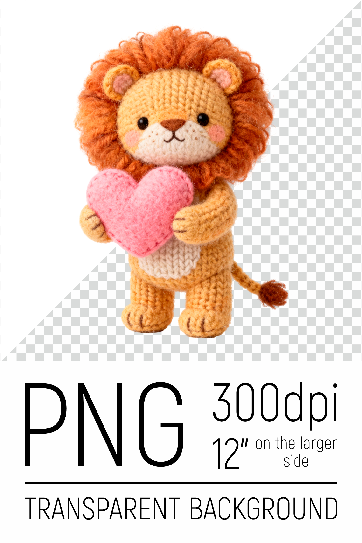 Knitted Valentine Lion with Heart Clipart