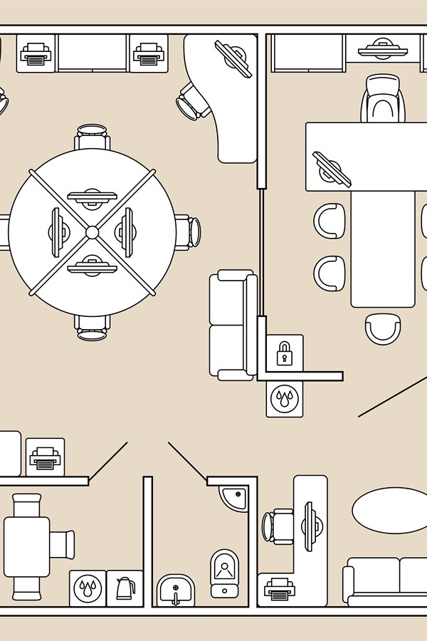 Office interior, top view architecture plan vector illustrat