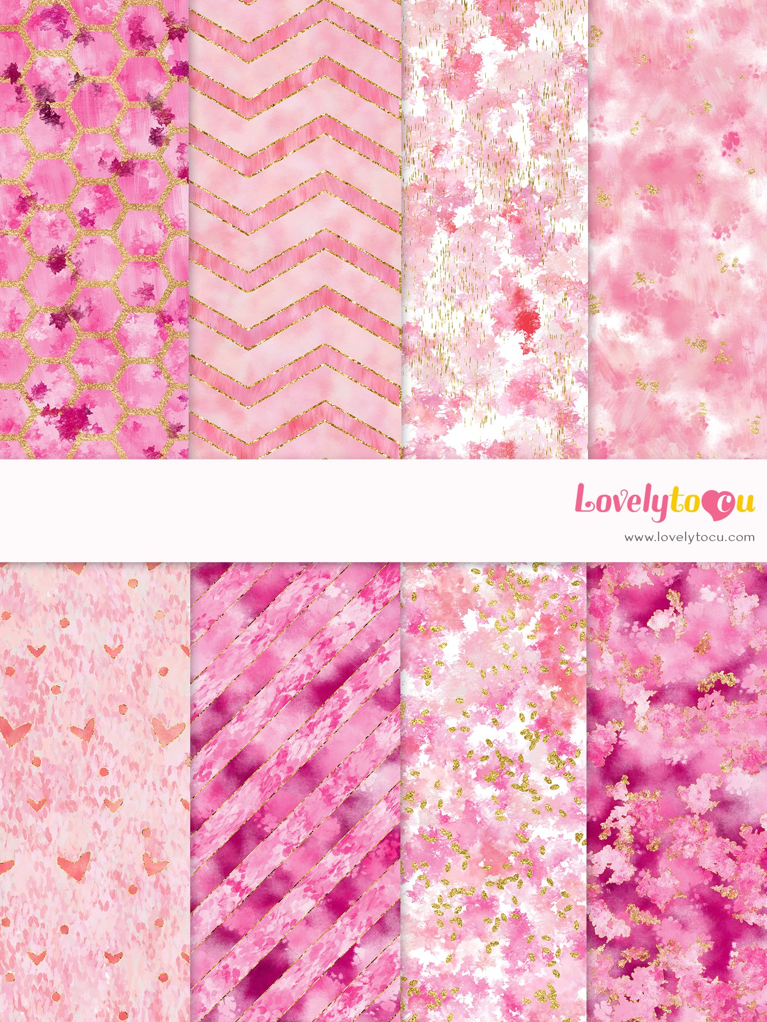 Pink and gold sponge paint backgrounds, seamless pattern