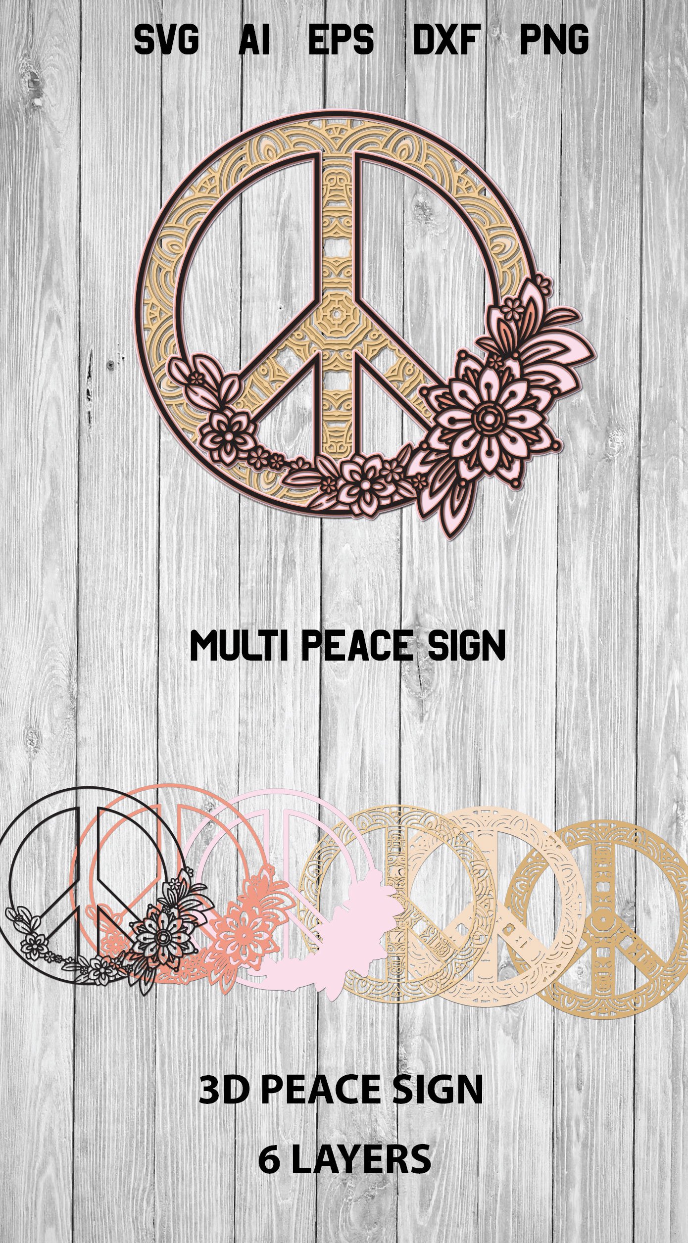 Peace Sign SVG 3d Layered | Multi Layer SVG Cut File