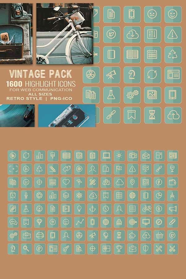 1600 Vintage Icons Pack PNG-ICO Vol.1