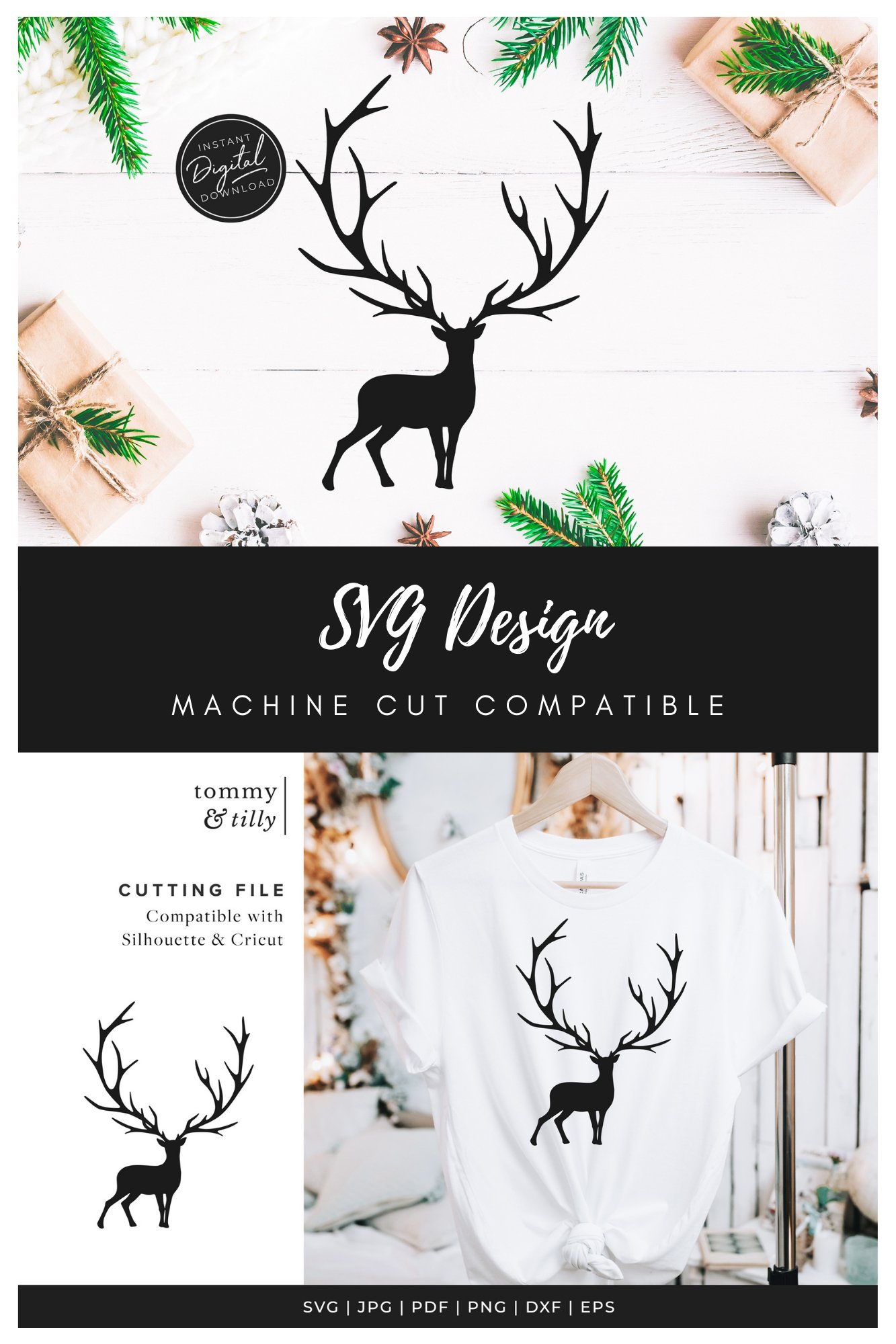 Antler Stag - SVG DXF PNG EPS JPG PDF Paper Cutting