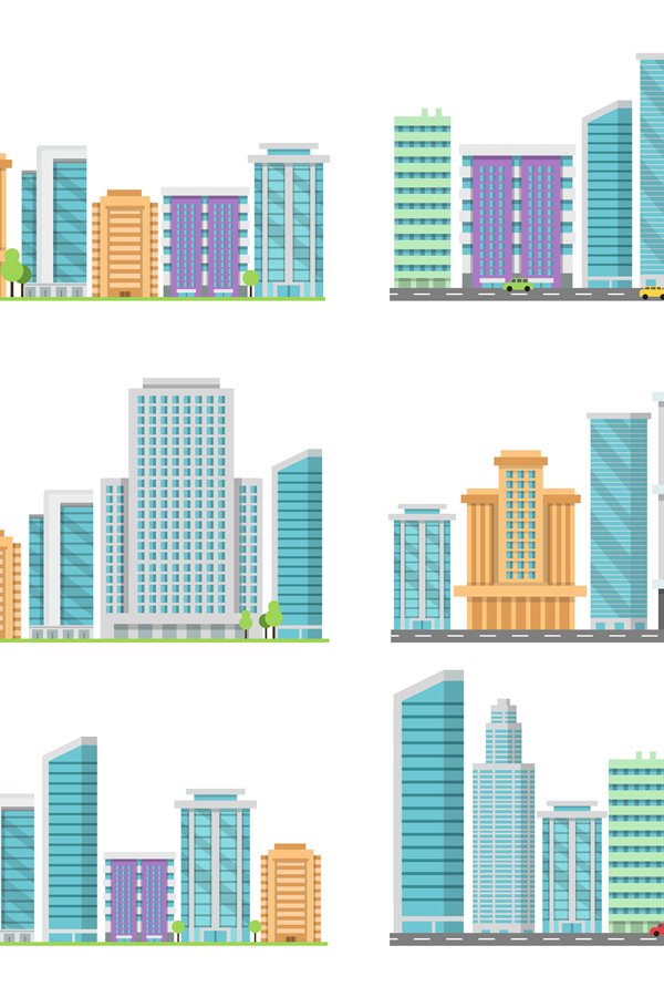 Horizontal seamless urban landscapes with various buildings