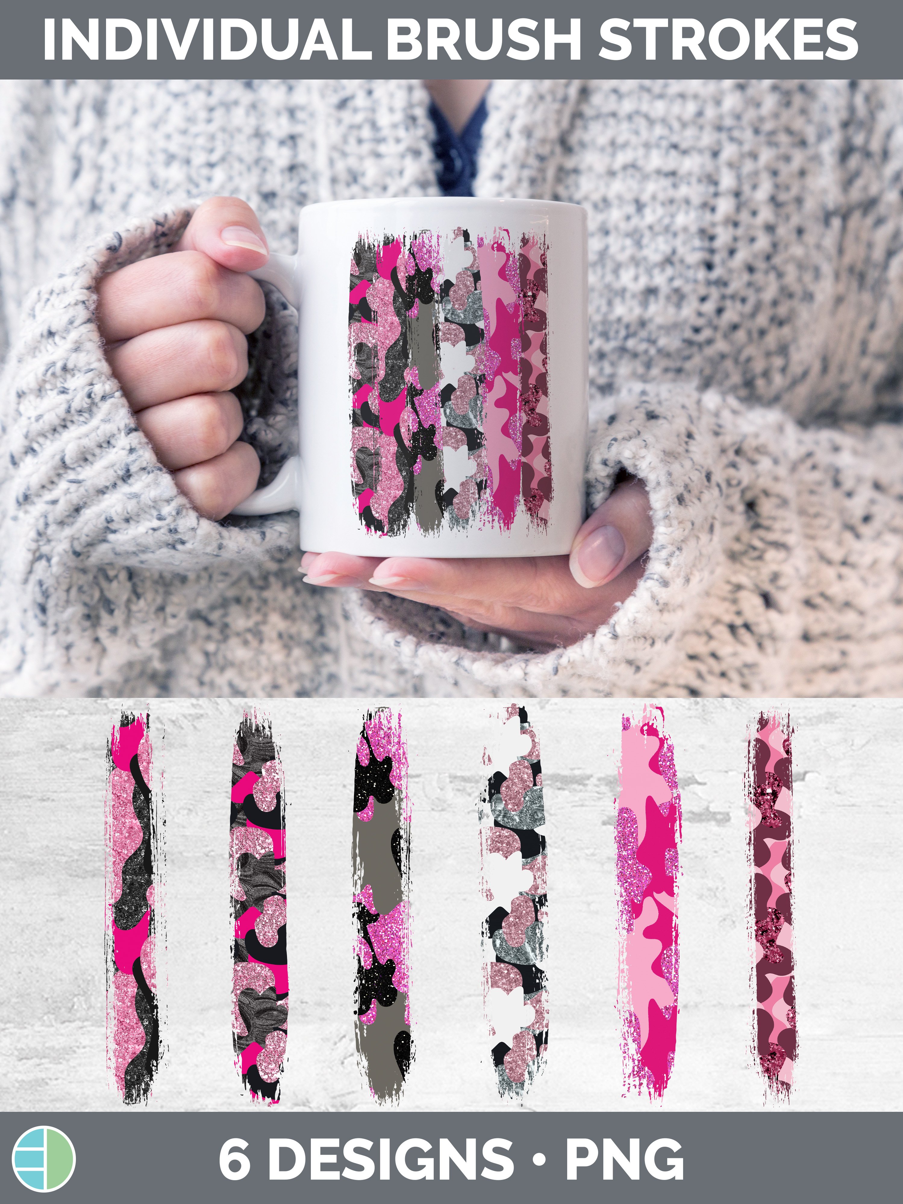 Glitter Pink Camo Brush Strokes PNG | Sublimation Designs