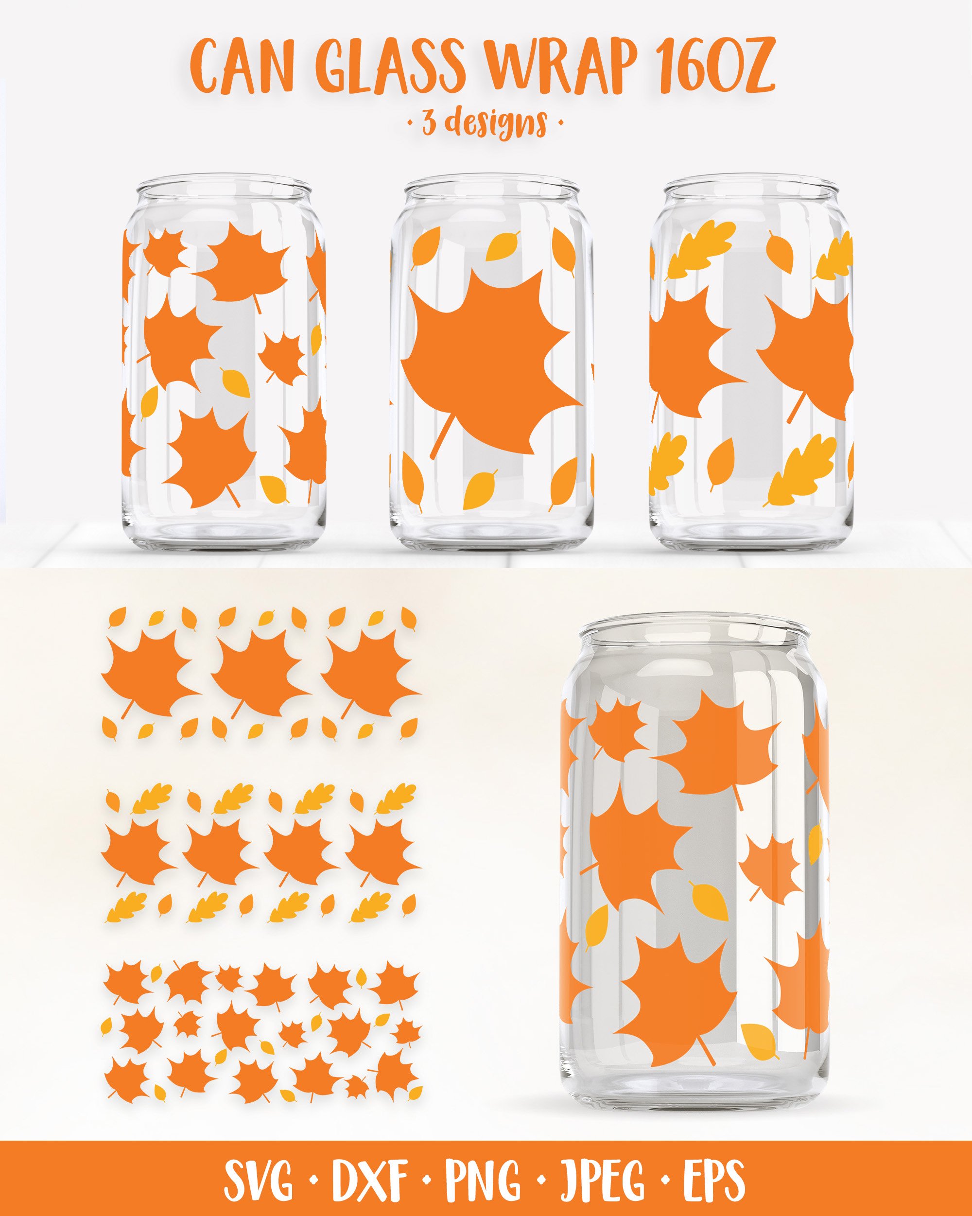 Maple Leaves Can Glass Wrap SVG. Autumn Glass Can (2169405)