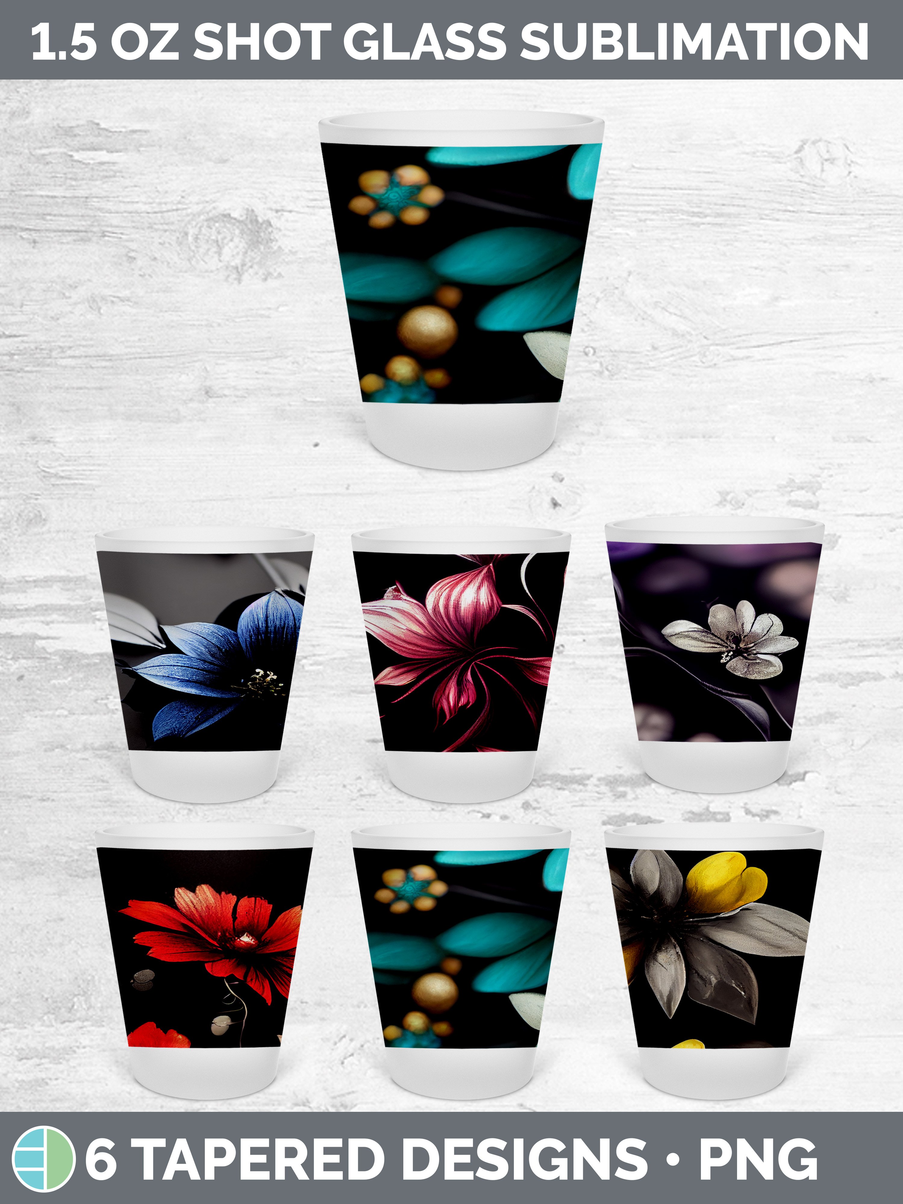 Flowers Shot Glass Sublimation | Shot Glass 1.5oz Tapered