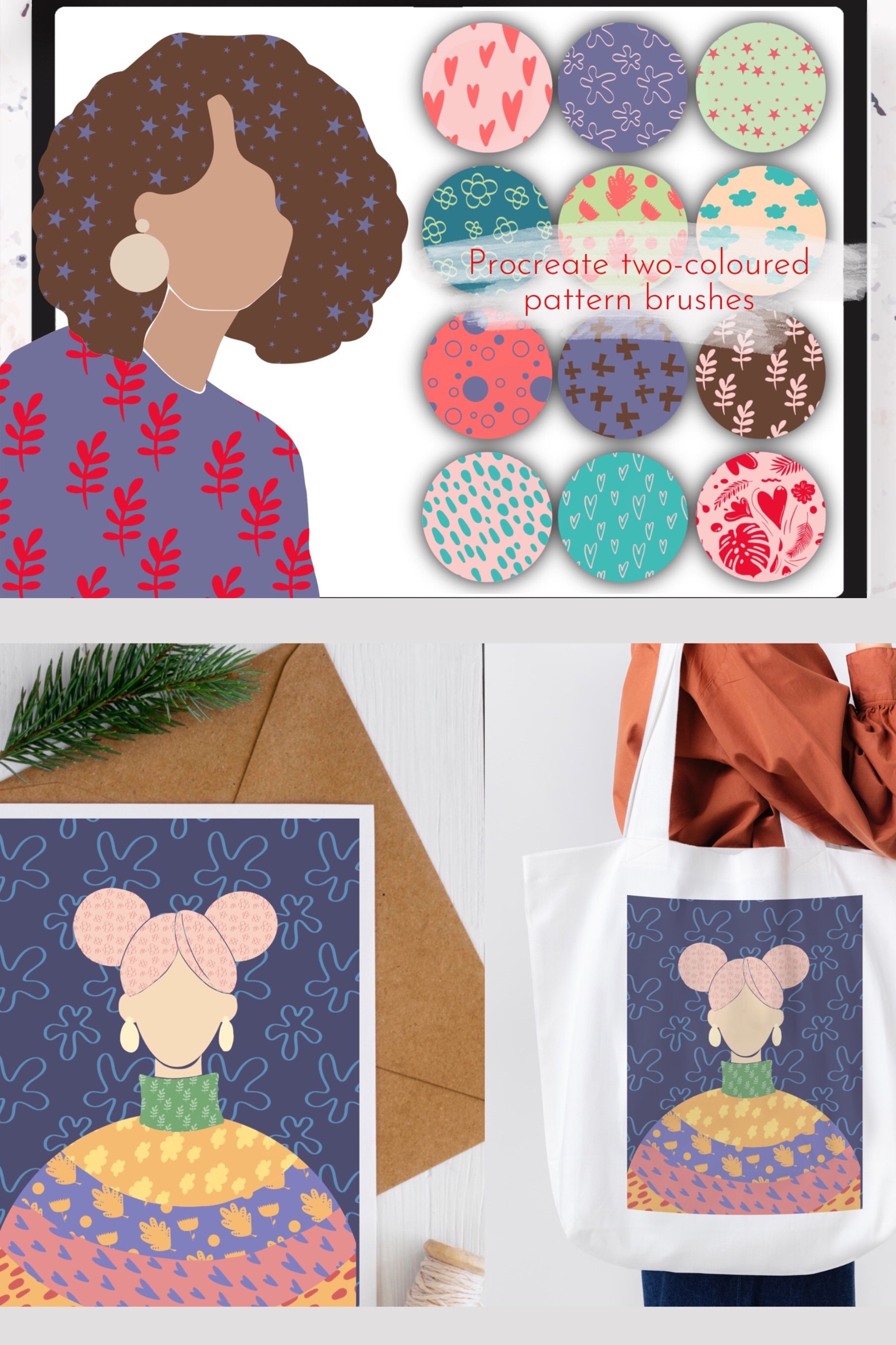 Procreate brushes double textured, botanical ipad stamps