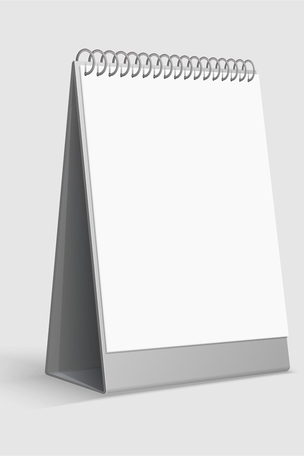 Calendar mockup. Blank white desktop office calendar with ri