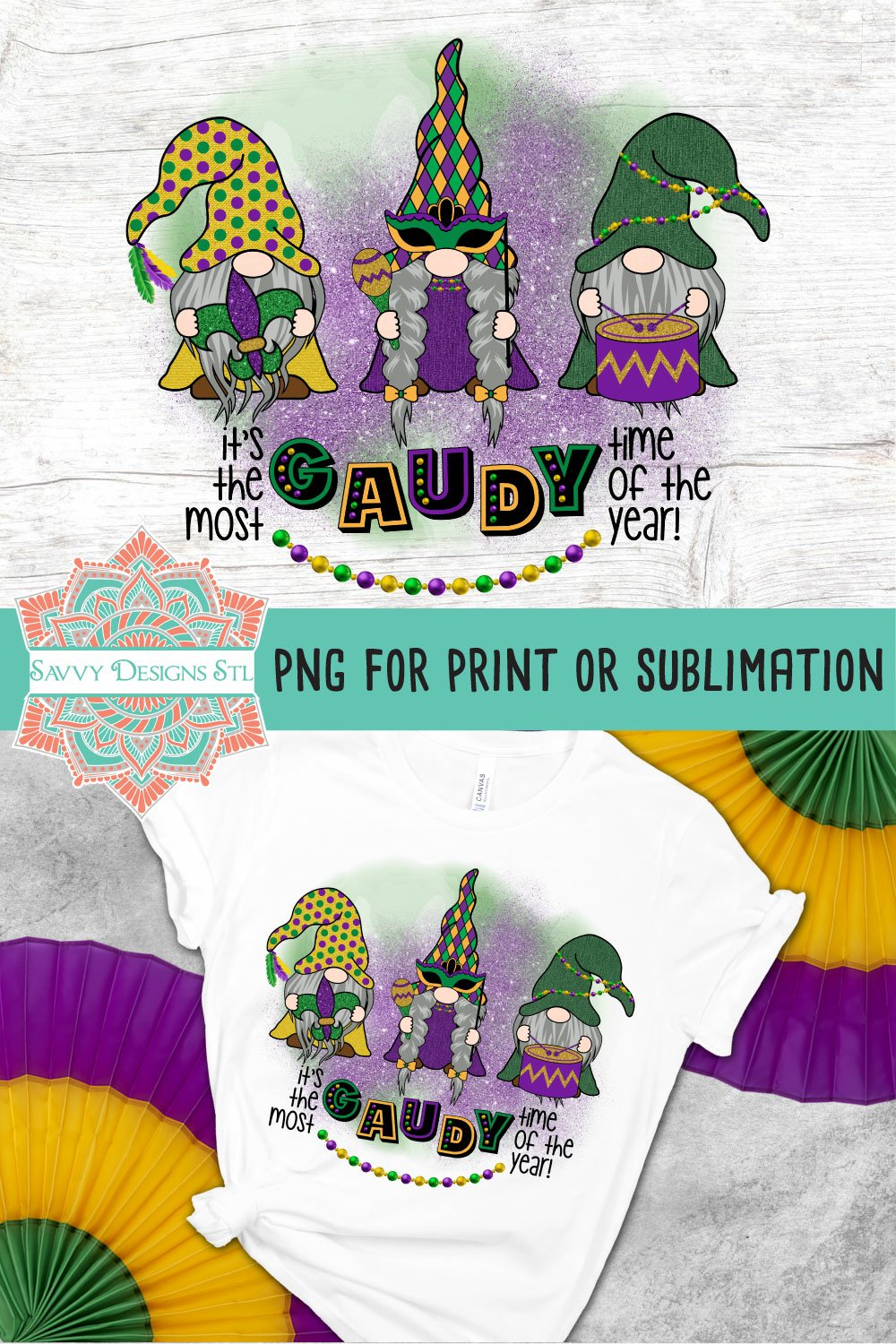 Gaudy Time of the Year Mardi Gras Gnomes for Sub or Print