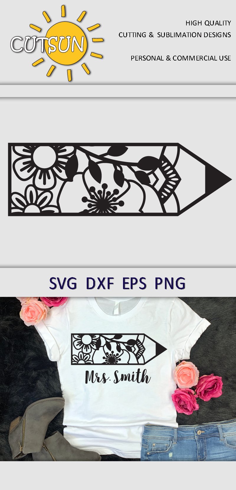 Back to school SVG| Pencil with flowers SVG | Floral pencil