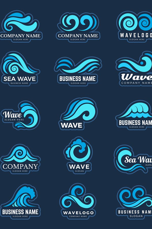 Wave logo. Stylized extreme round shapes water splashes wave