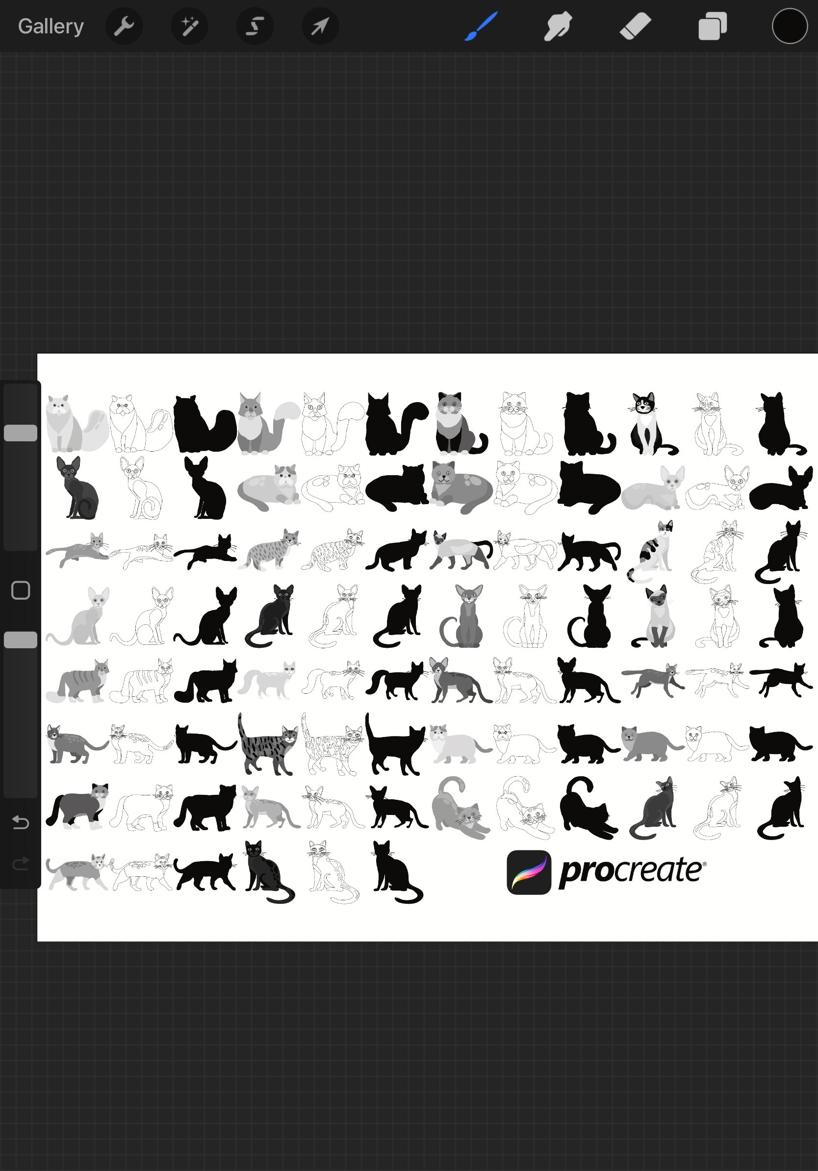 Cartoon Cats, Outlines and Silhouette Set 1 Procreate Brush
