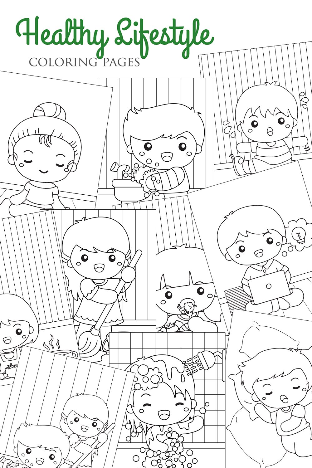 Kids Healthy Lifestyle Activity Cartoon Coloring Set Bundle