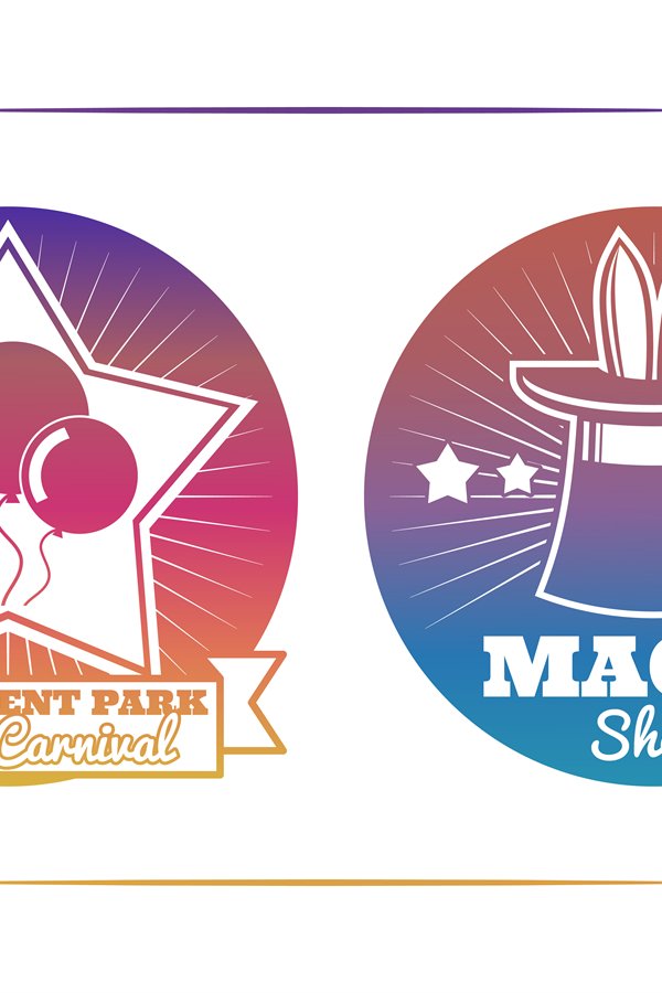 Magic show and amusement park colorful emblems