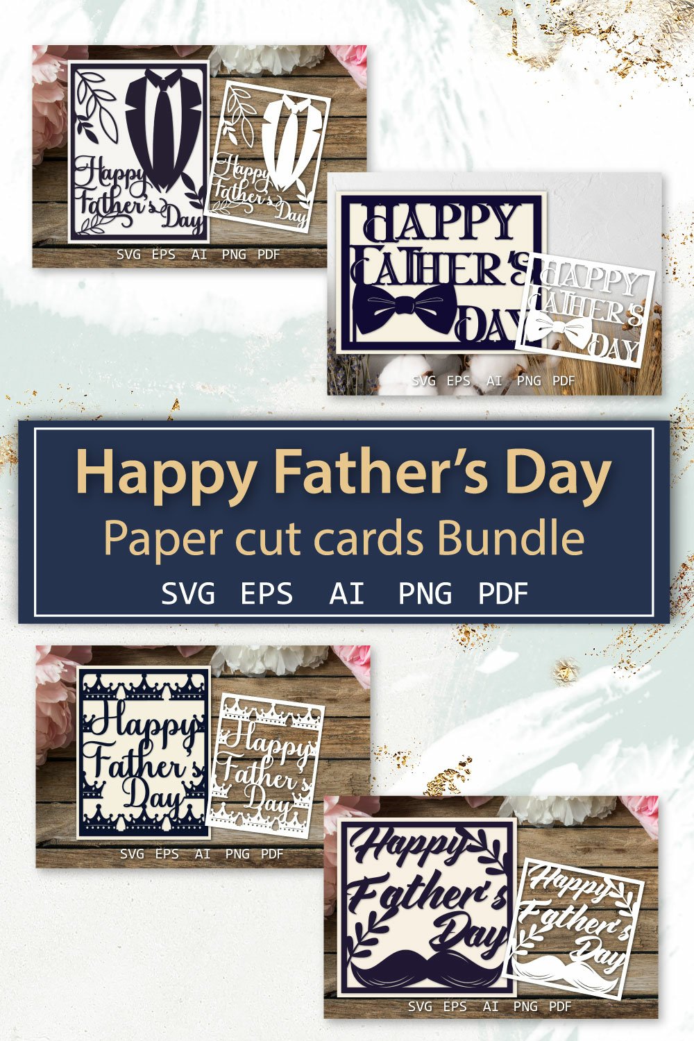 Happy Fathers Day cards Bundle, paper cut card for father