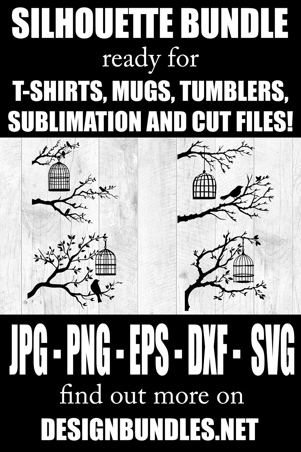 Tree Branch With Bird Cage Silhouettes SVG EPS PNG (3861350)