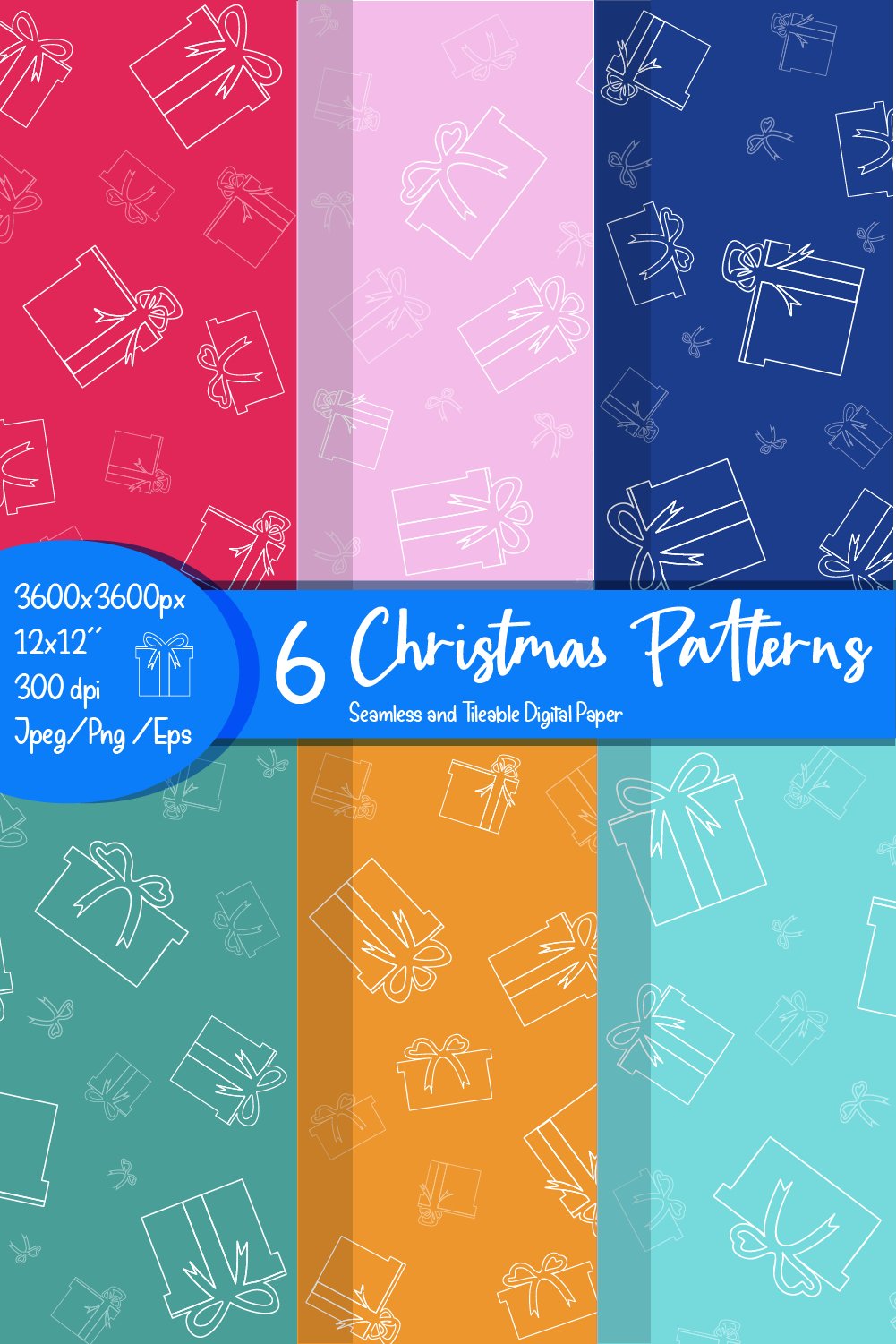 Christmas Digital Paper Bundle. Present Pattern.