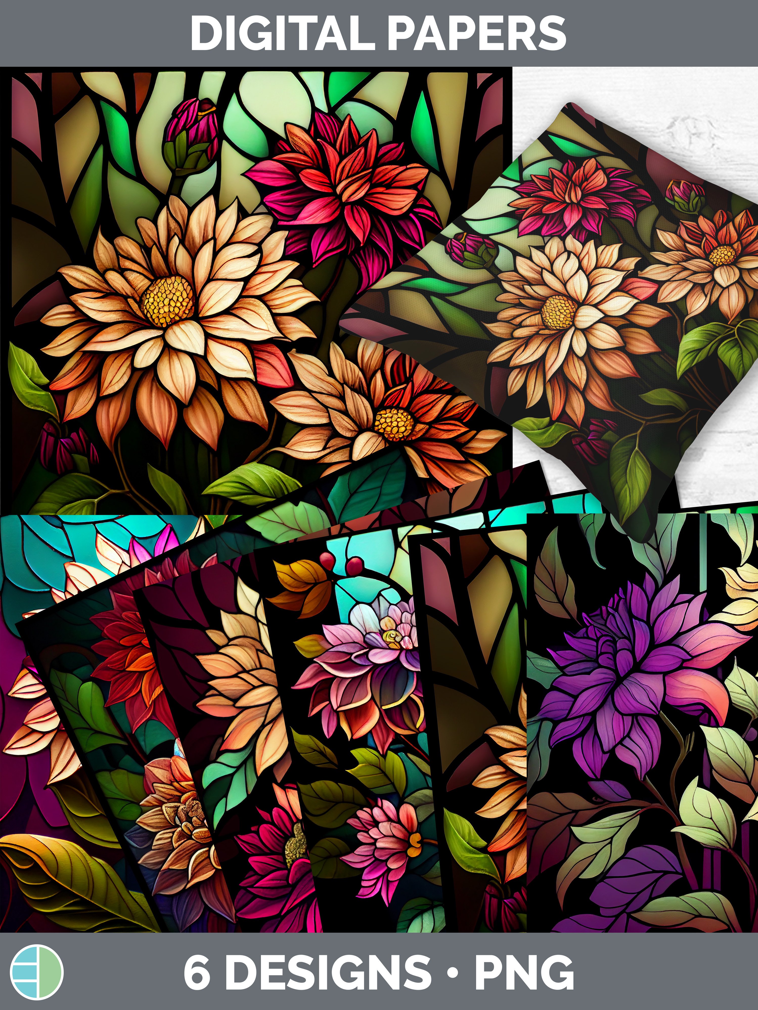 Stained Glass Dahlia Flowers Paper Backgrounds | Digital Scr