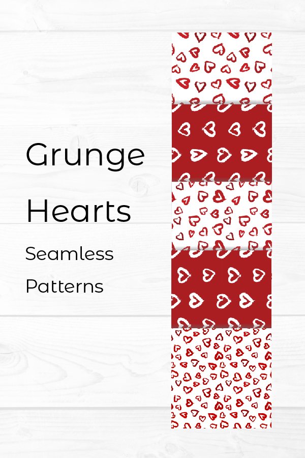 Hearts digital paper. Grunge heart clipart. Heart pattern