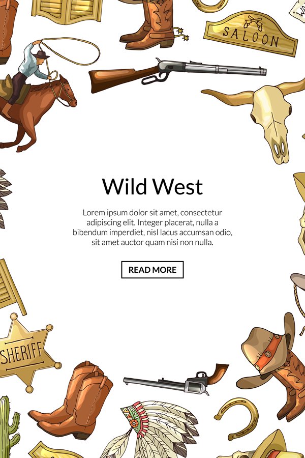 Vector hand drawn wild west cowboy elements (874009)