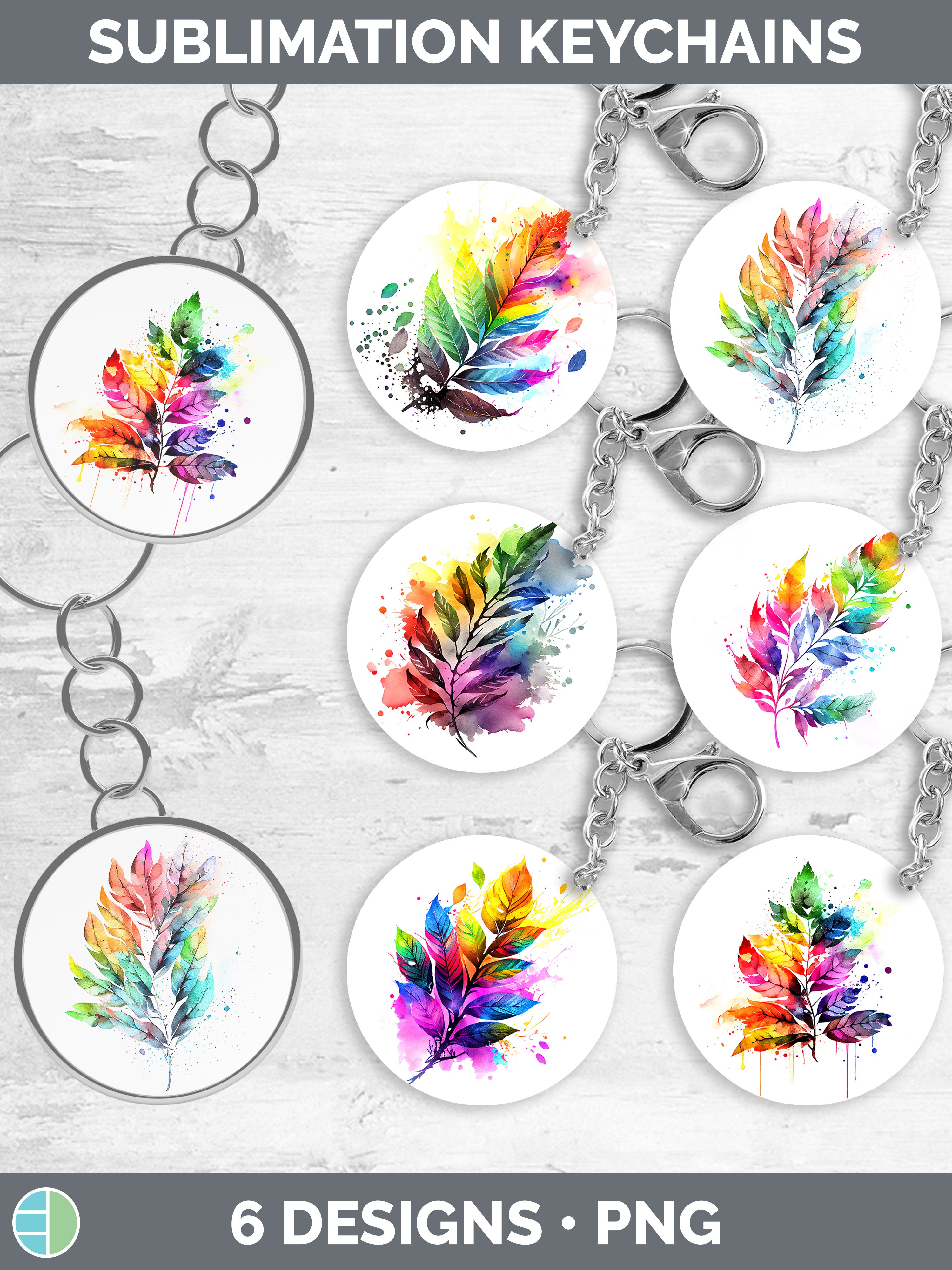 Rainbow Ash Leaves Keychain | Sublimation Keyring Designs Bu