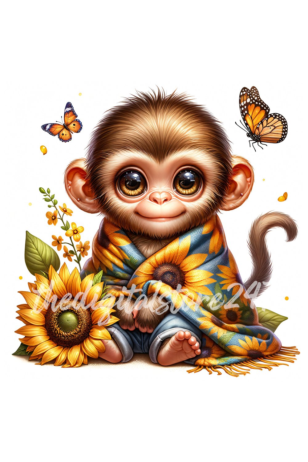 Cute Monkey with Sunflowers JPG File (3551599)