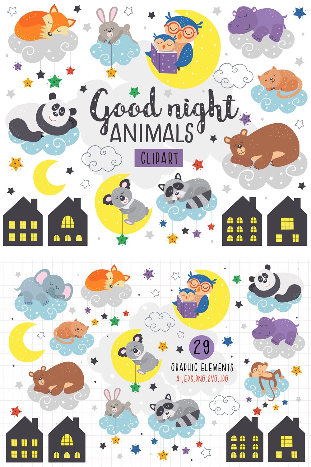 Good night animals svg, Moon clipart, Sweet dreams svg