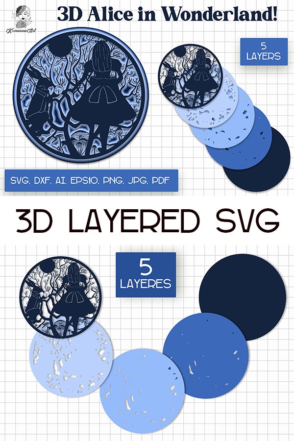 Card paper craft, Alice in Wonderland card SVG, 3d layered