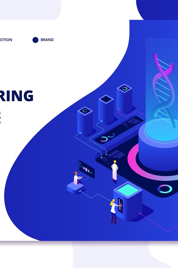 DNA isometric concept. Genetic engineering lab with people s
